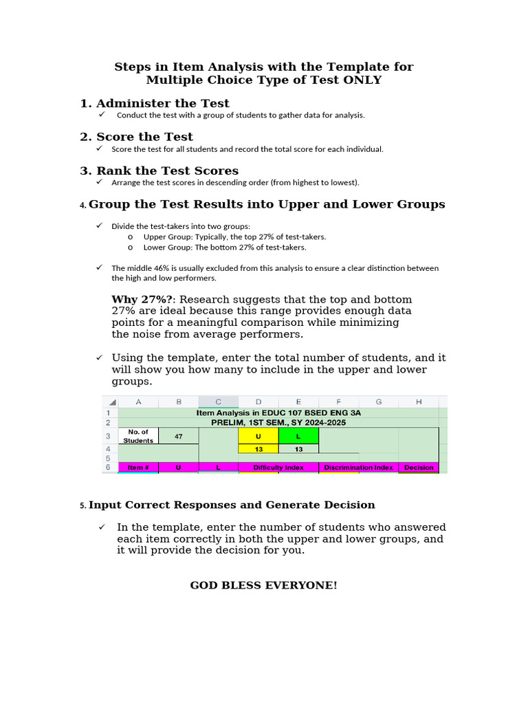 Item Analysis Steps for Multiple Choice Tests | PDF