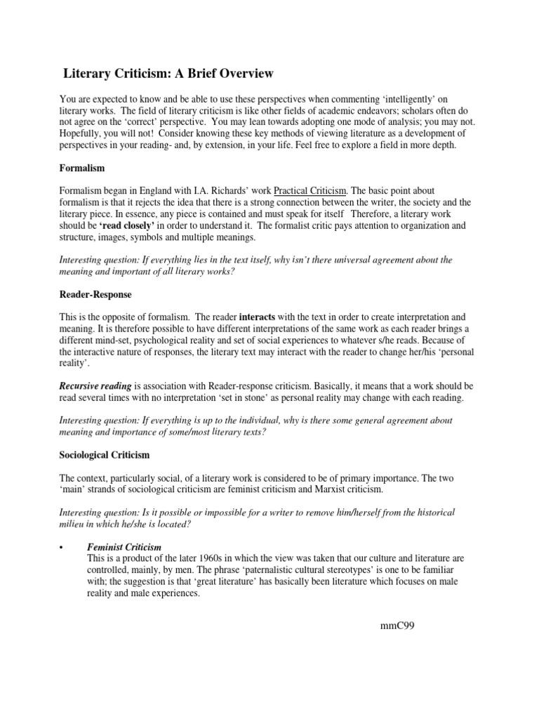 Microsoft Word - Literary Criticism Schools | PDF | Deconstruction ...