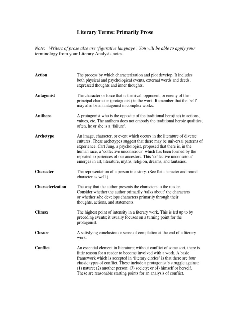 Microsoft Word - Literary Terms. Prose | PDF | Narration | Archetype
