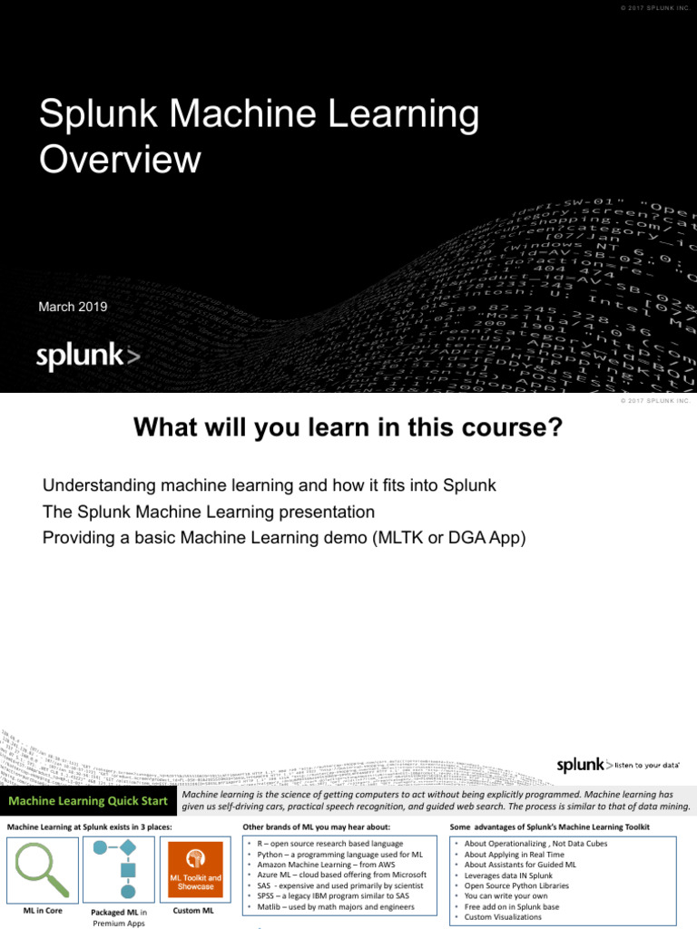 Splunk Learning MLTK 2019 PDF | PDF | Machine Learning | Analytics