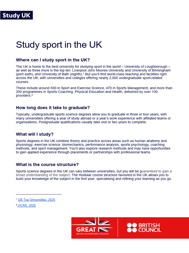 Study Sport Degrees in the UK | PDF | Sports Science | University