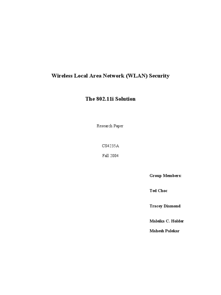 Wireless Local Area Network (WLAN) Security: Research Paper | PDF
