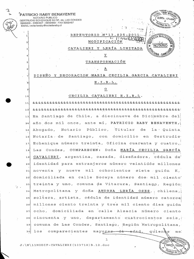Modificación Cavalieri y Lería Ltda | PDF