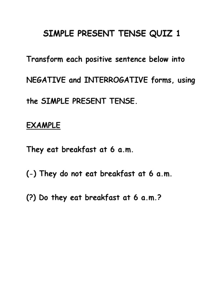Simple Present Tense Quiz: Forms Practice | PDF | Natural Environment