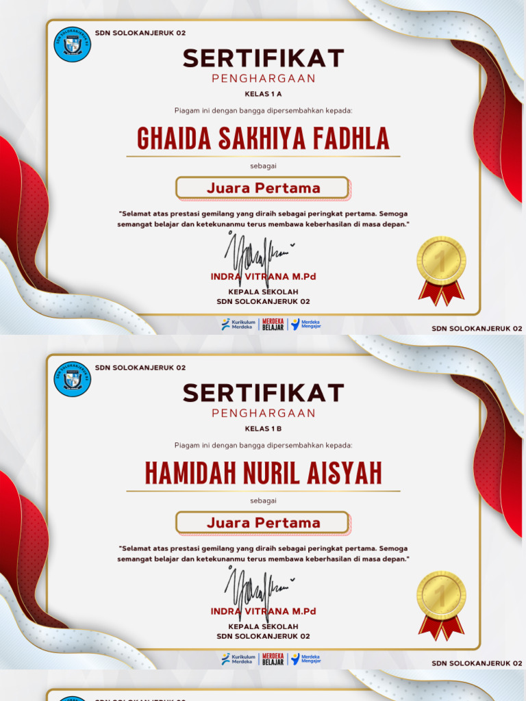 (Buat Banyak 1) Merah Putih Elegan Modern Sertifikat Penghargaan Juara ...