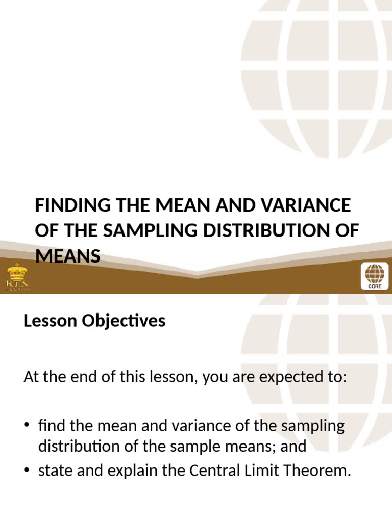 PSUnit III Lesson 2 Finding the Mean- And Variance of the Sampling ...