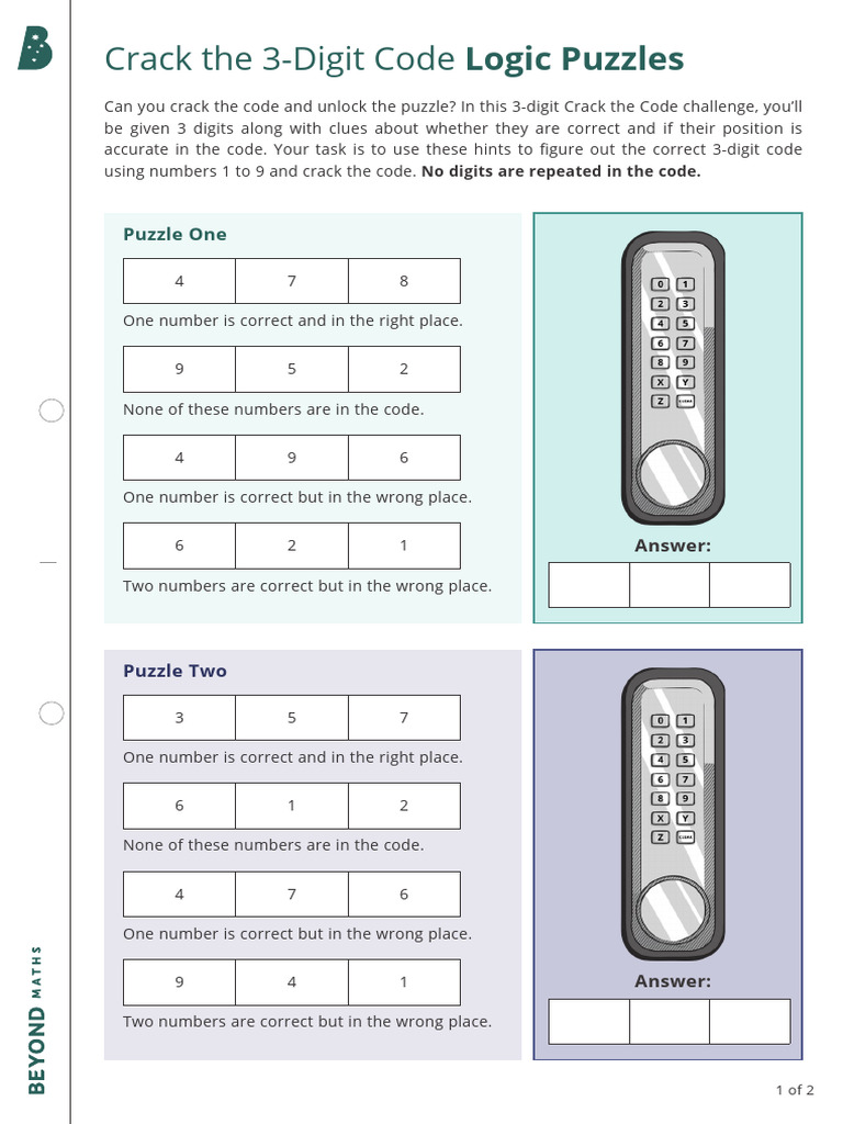 Crack the 3-Digit Code Logic Puzzle MA | PDF