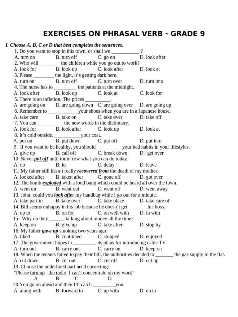 Exercises on Phrasal Verb | PDF