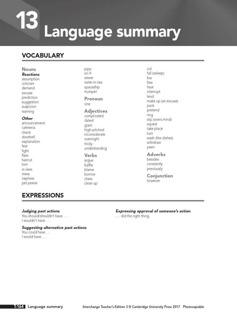 128590_Interchange5thEd_Level3_Language_Summary_Unit13 | PDF | Language ...