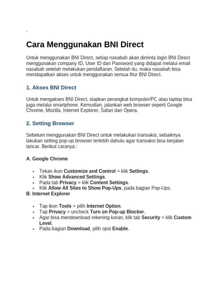 Cara Menggunakan BNI Direct | PDF