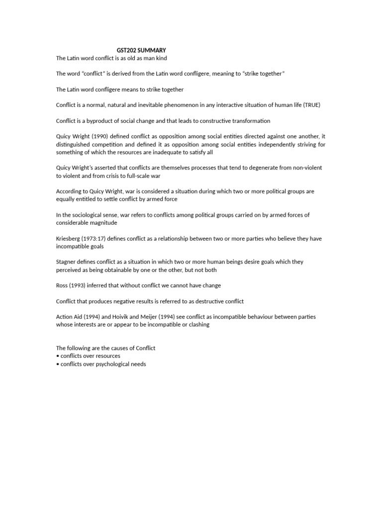 Gst202 Fundamentals of Peace Studies and Conflict Summary | PDF ...