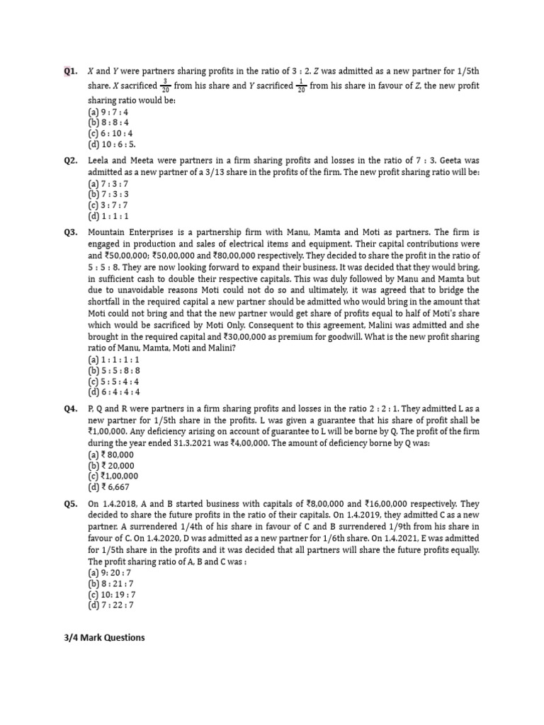 Partnership Profit Sharing Calculations | PDF