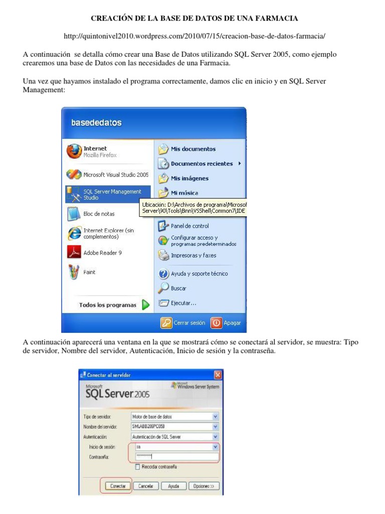 Creación de La Base de Datos de Una Farmacia | Descargar gratis PDF | Servidor SQL de Microsoft ...