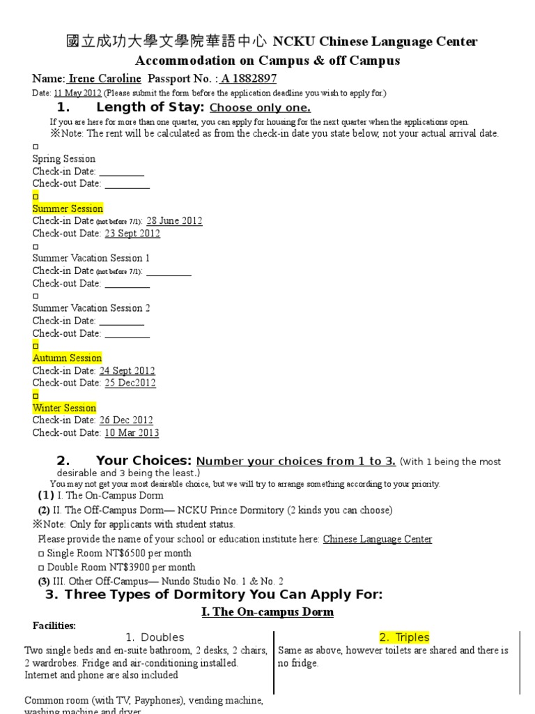 Accomodation Form | PDF | Dormitory | Internet