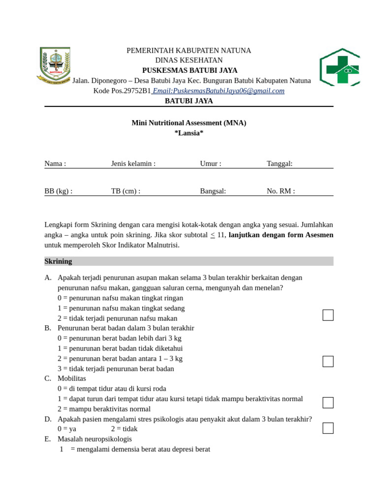 3.5.Mini Nutritional Assessment (MNA) (Lansia) | PDF