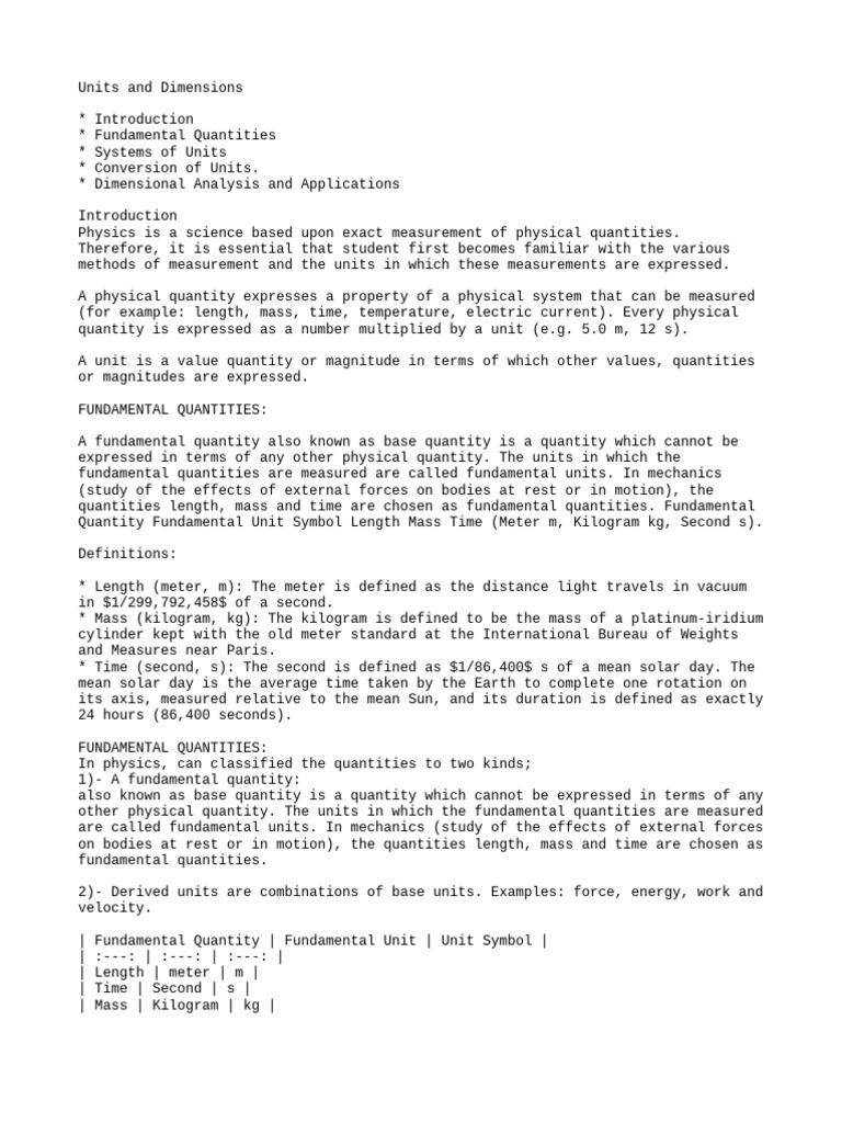 Physics 1 Units and Demensions | PDF | Kilogram | Measurement