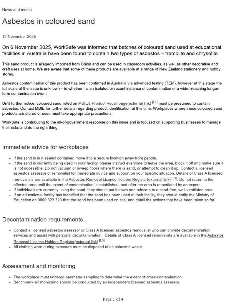 Asbestos Risk in Coloured Sand Products | PDF | Asbestos | Safety