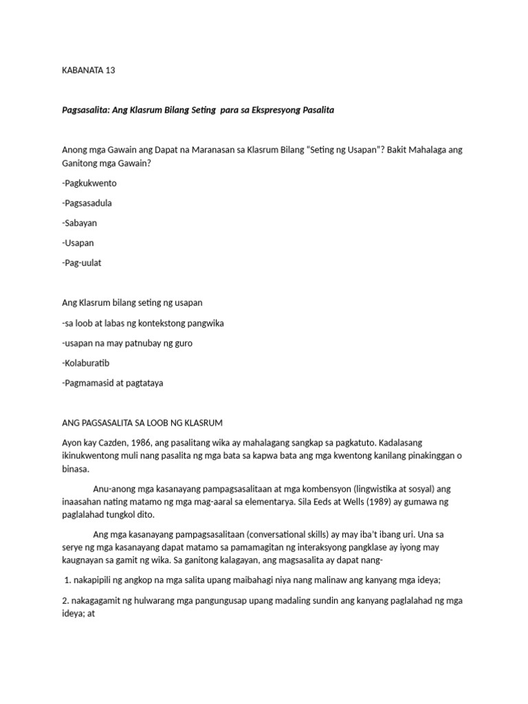 Kabanata 13; Pagsasalita | PDF