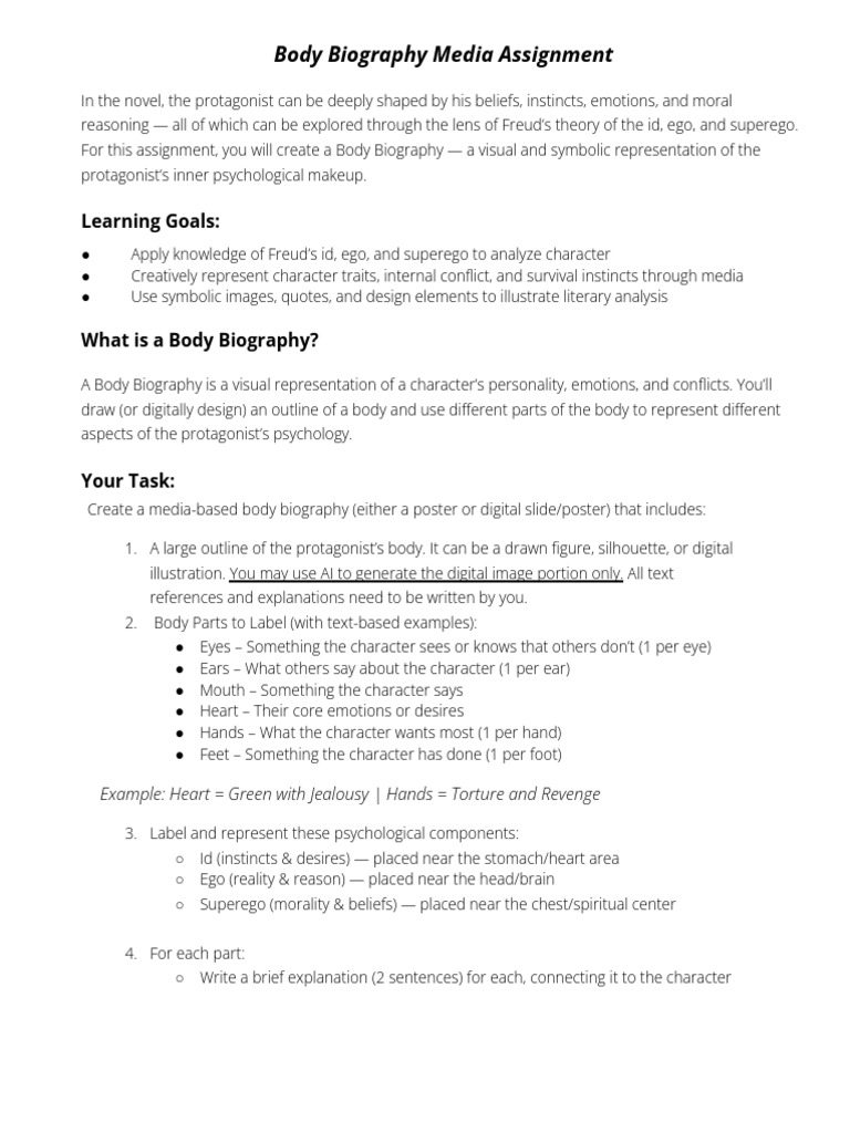 Novel Study - Body Biography Media Assignment | PDF | Psychological ...