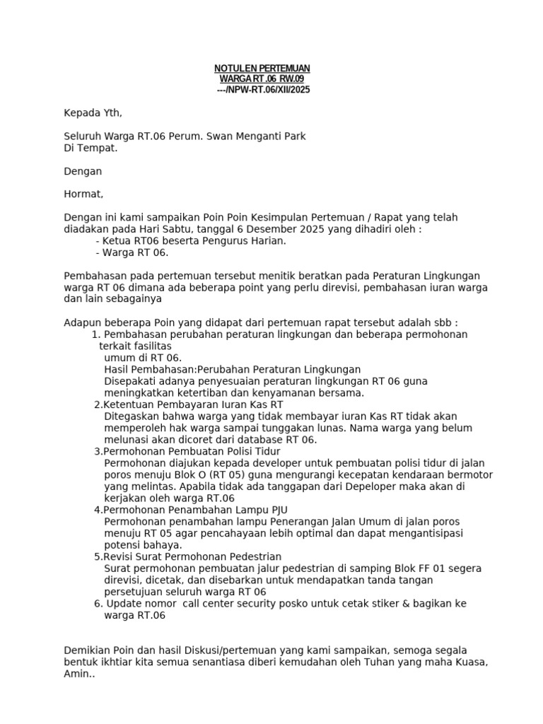 Notulen RT 06 | PDF