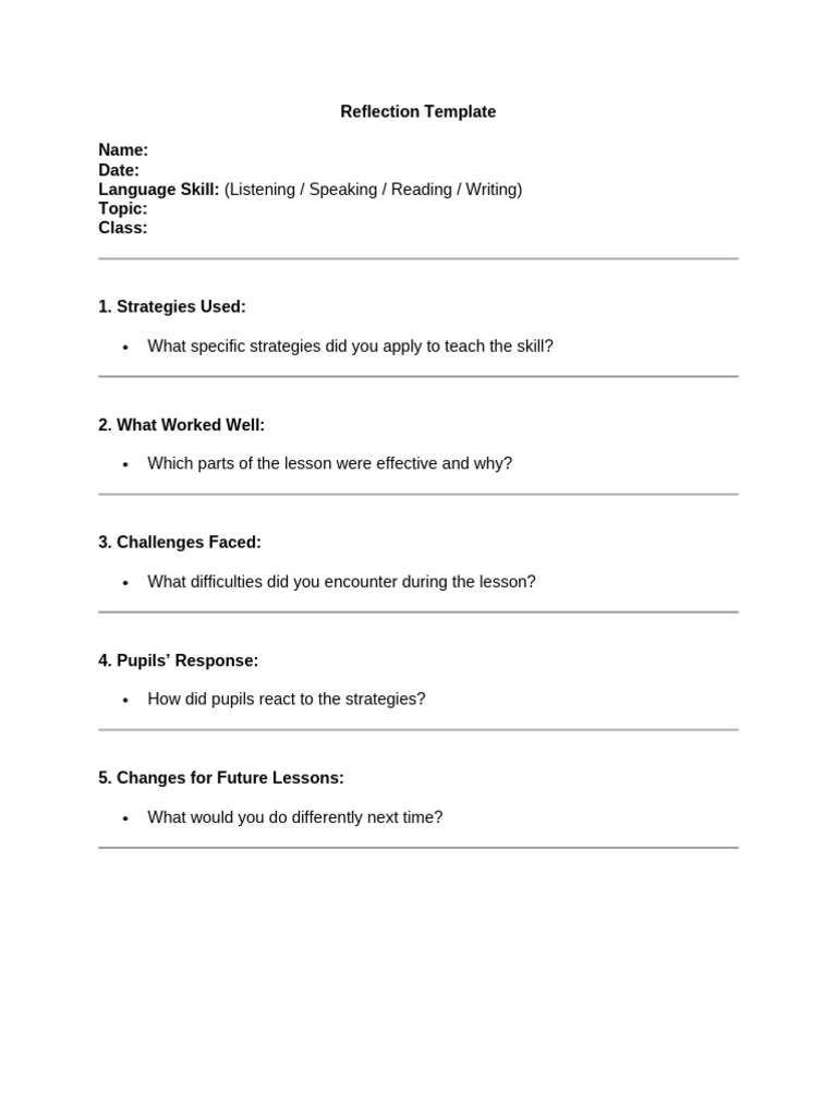Language Lesson Reflection Template | PDF