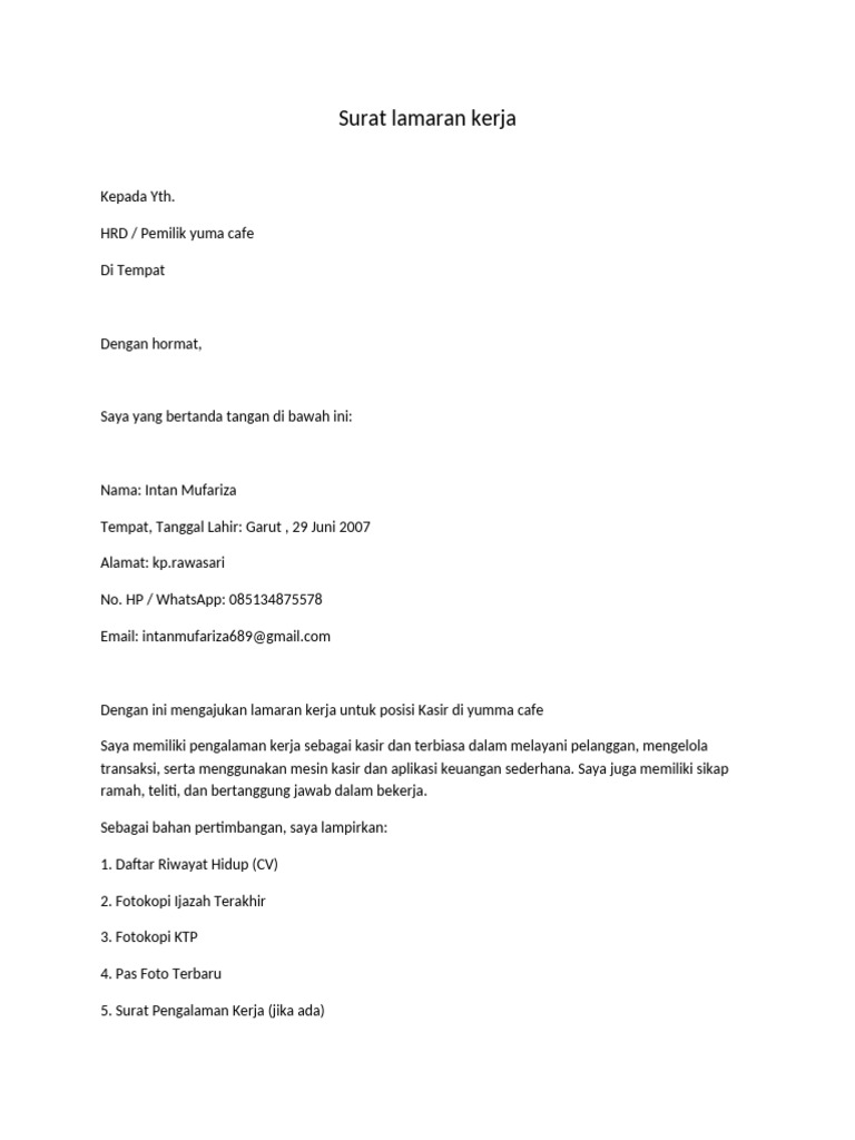 Surat Lamaran Kerja | PDF