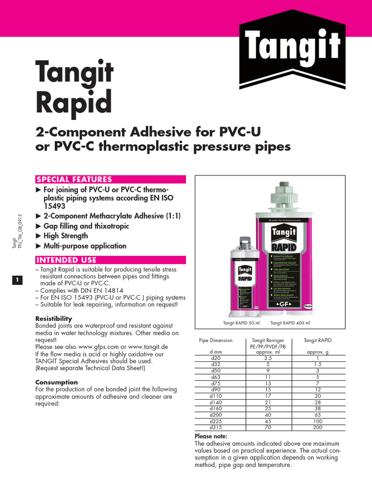 Tds International Site Tangit Rapid Cartridge 400ml | PDF | Pipe (Fluid ...