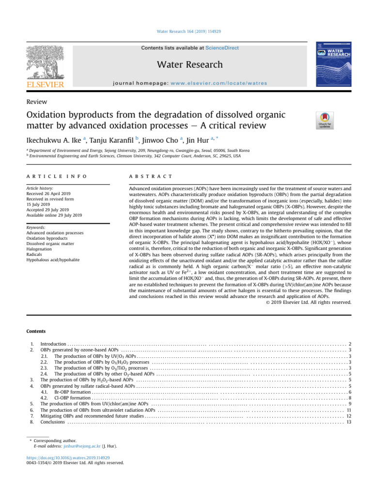 Ike Et Al. (2019) Oxidation Byproducts From The Degradation of DOM by ...