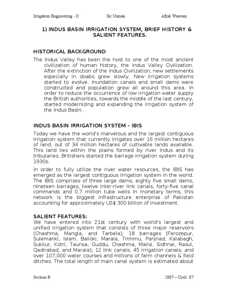 Indus Basin Irrigation System, Brief History & Salient Features | PDF ...