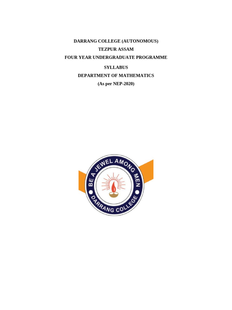 FYUGP Complete Mathematics Syllabus Darrang College (1) (1) | PDF ...