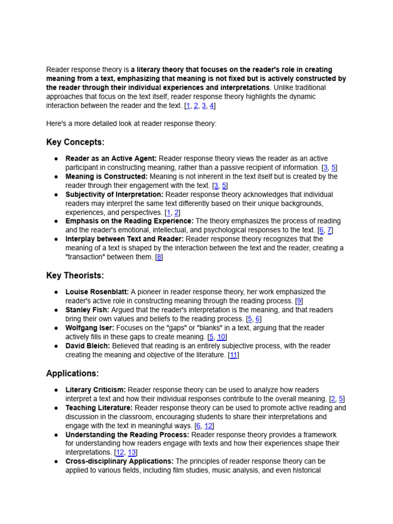 Reader Response Theory in Literature | PDF | Human Communication ...