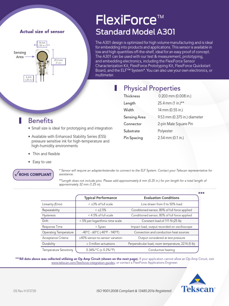 FlexiForce A301 Sensor Specifications | PDF | Sensor | Prototype