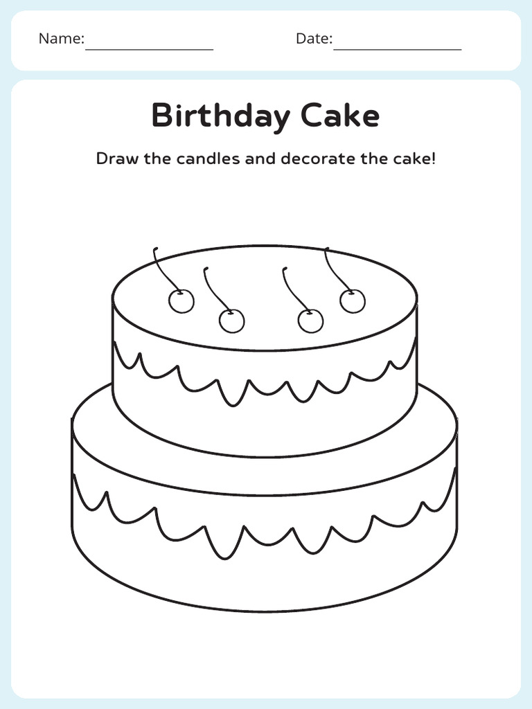 Cake Coloring Worksheet Simple and Cute in Blue | PDF