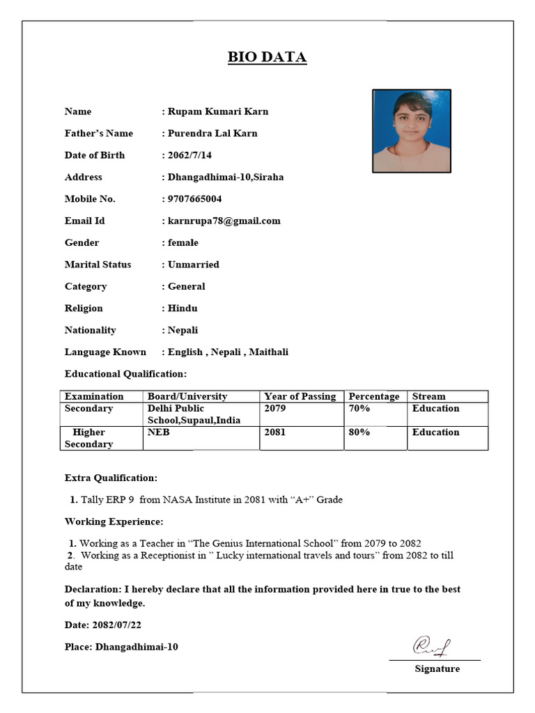 Bio Data | PDF