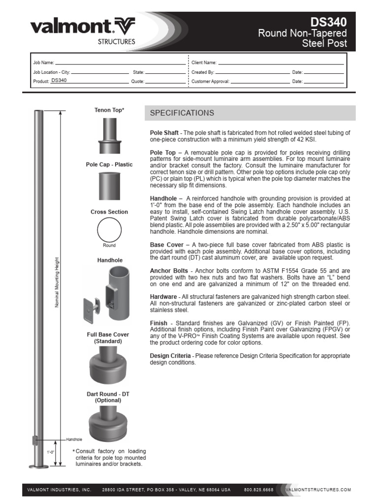 DS340 Round Steel Post Specifications | PDF | Screw | Metalworking