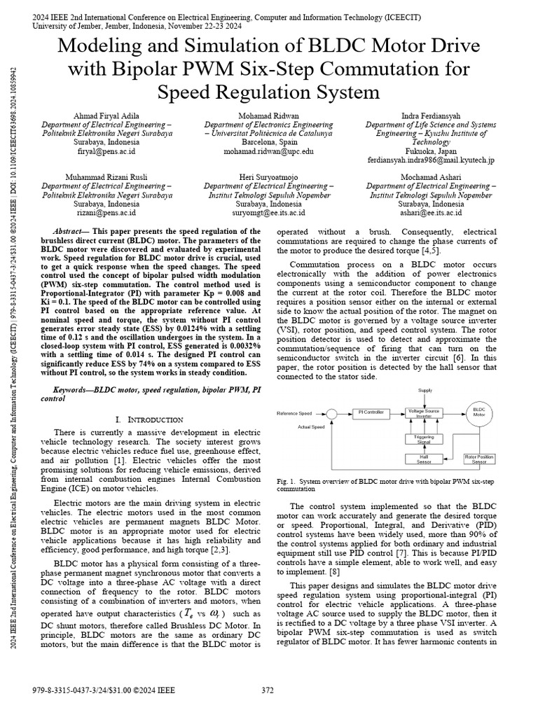 BLDC Motor Speed Control with PI and PWM | PDF | Electric Motor | Power ...