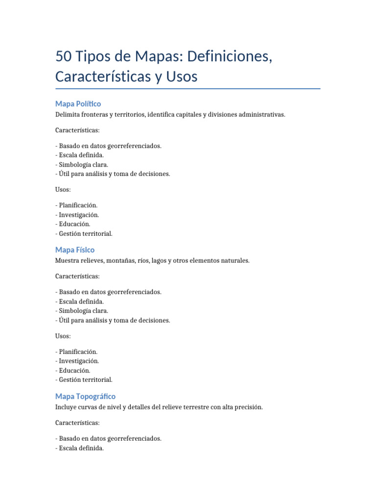 50 Tipos de Mapas: Usos y Características | PDF | Mapa | Planificación