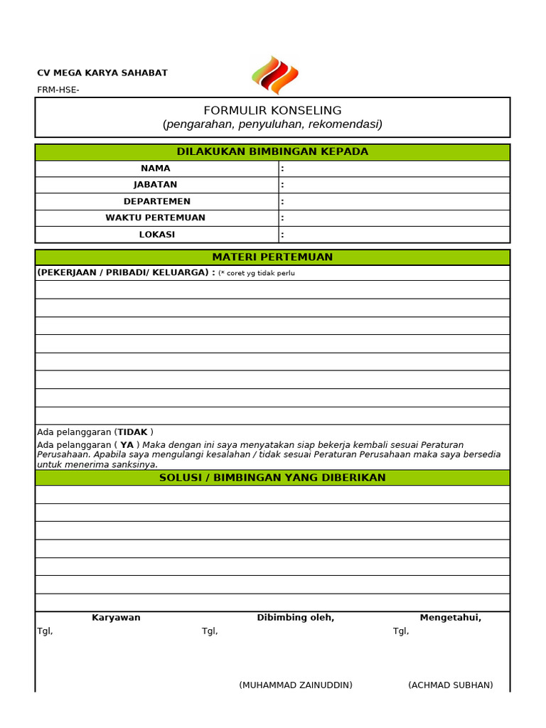 Formulir Konseling Karyawan K3 | PDF