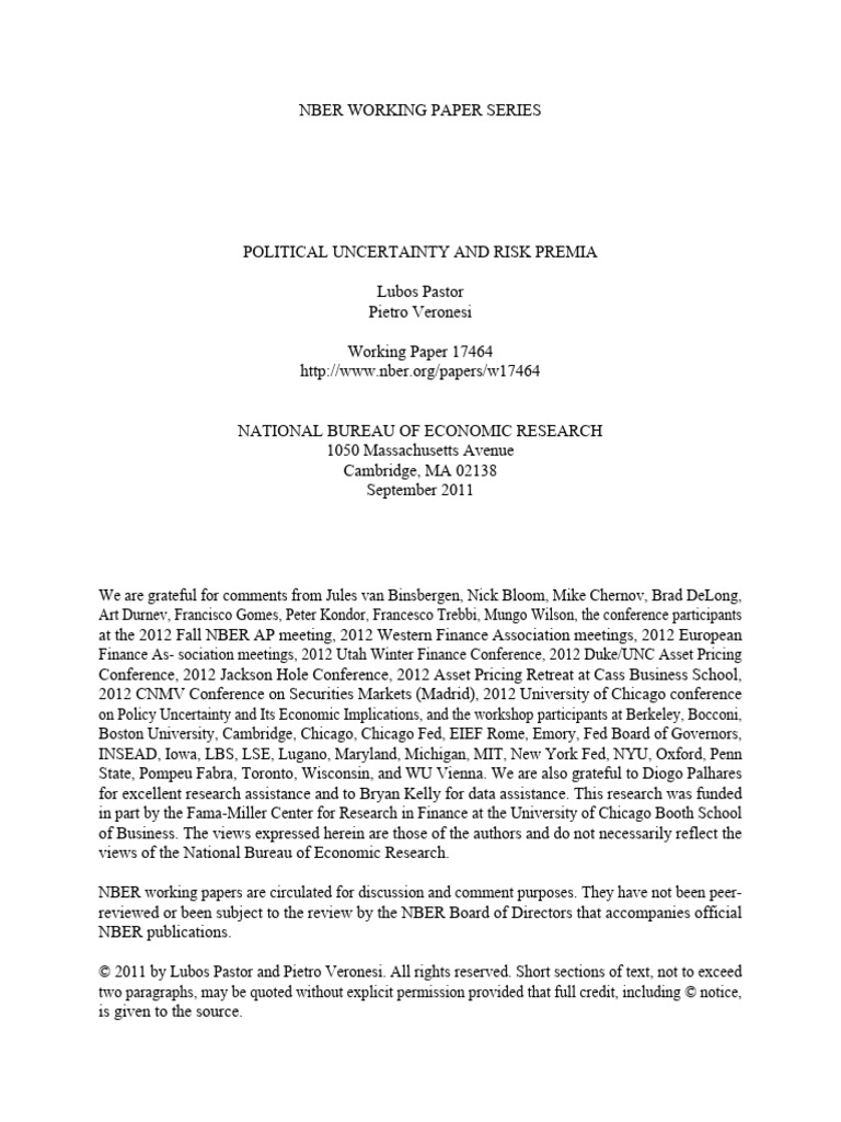 Political uncertainty and risk premia | PDF | Risk | Stocks