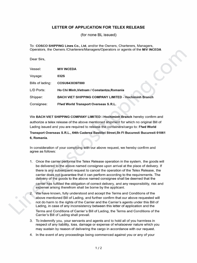 Letter of Application For Telex Release - 6430397880 - 20251212100604 | PDF