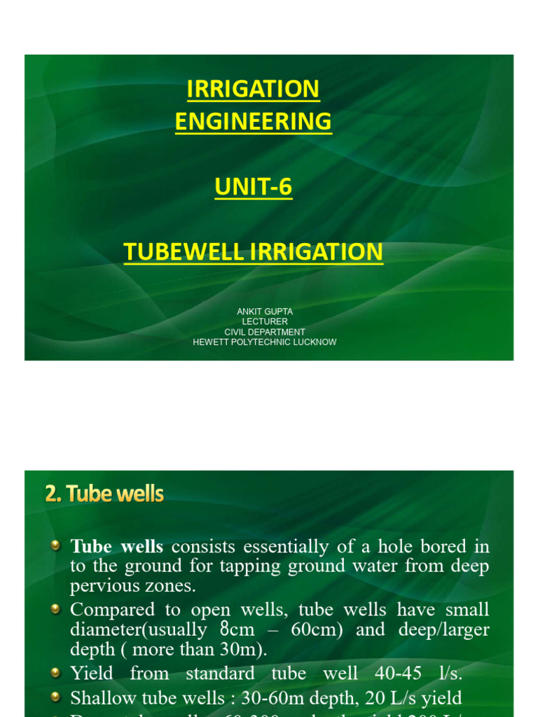 IE UNIT 6 Tubewell Irrigation | PDF | Aquifer | Porosity