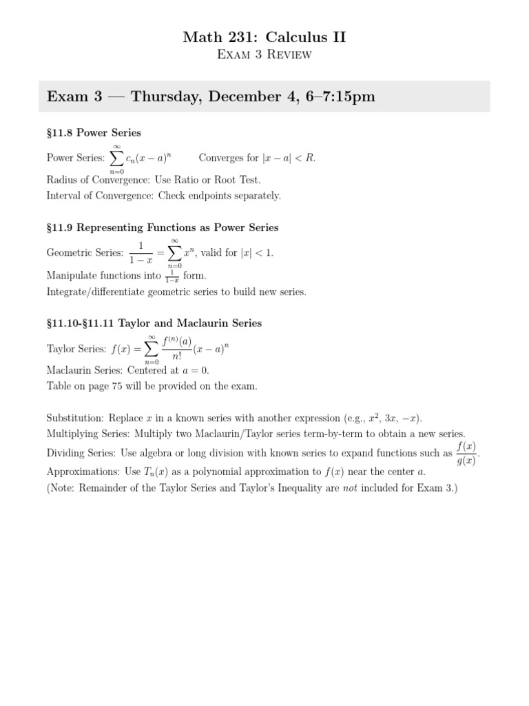 Math 231 Exam 3 Review Lecture-1 | PDF | Analysis | Complex Analysis