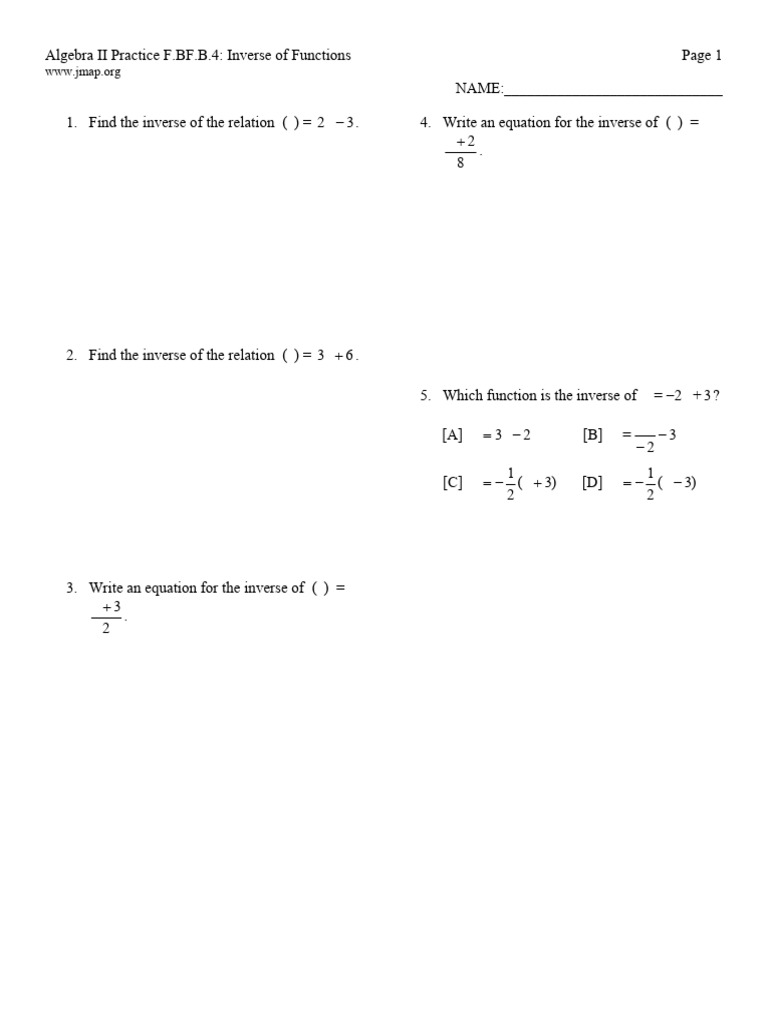 Inverse Functions Practice Problems | PDF | Equations | Algebra