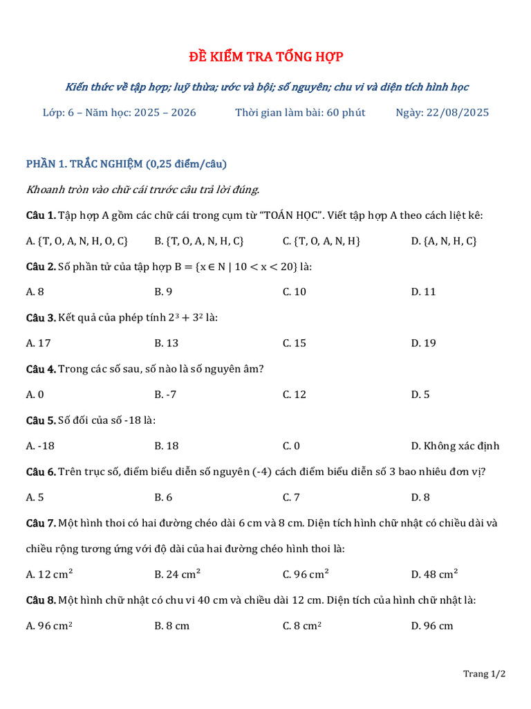 De Kiem Tra Toan6 | PDF