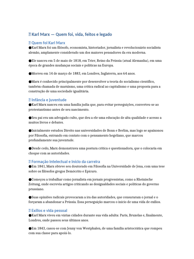 Vida e Legado de Karl Marx | PDF | Karl Marx | Comunismo