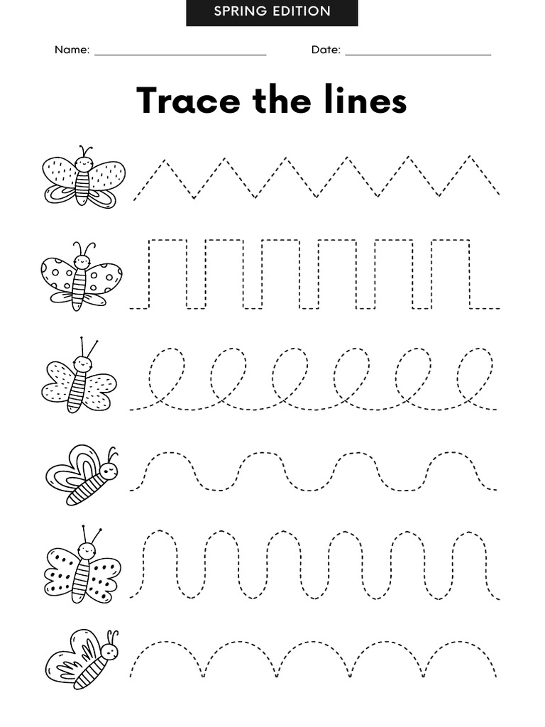 Spring Tracing Worksheet in Monochromatic Minimalist Style | PDF