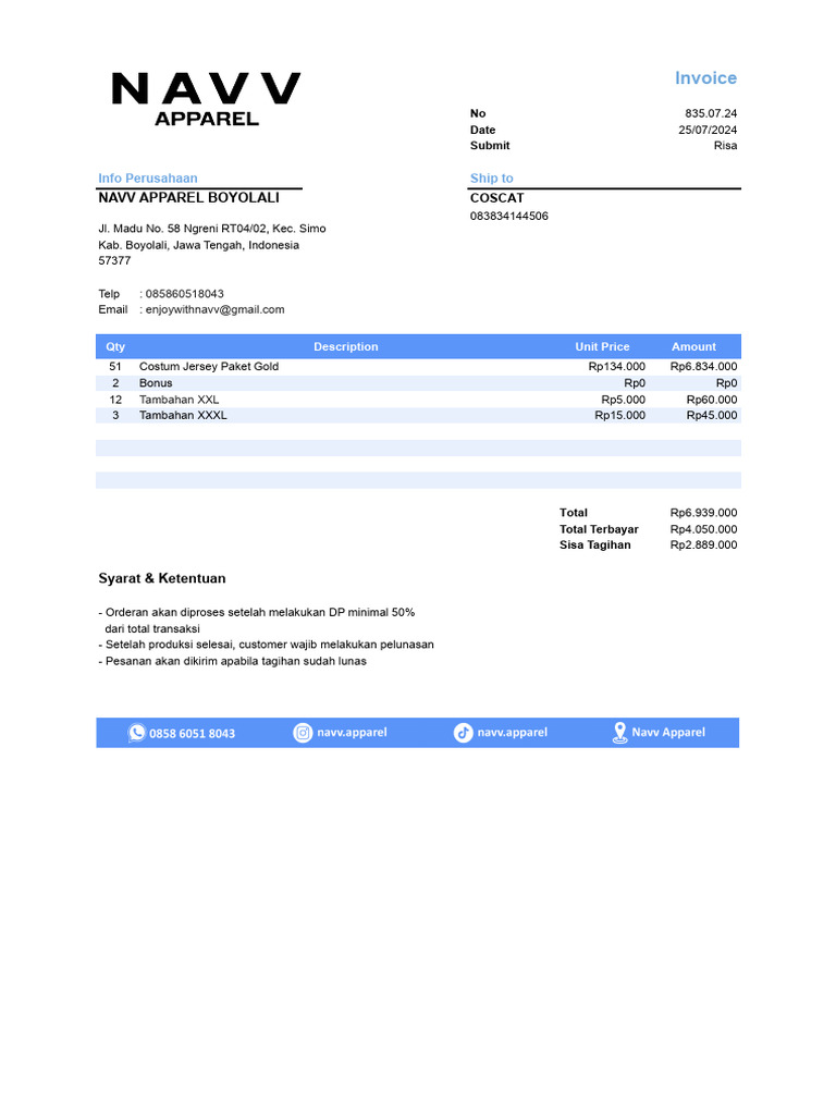 Invoice Pembelian Jersey NAVV 2024 | PDF