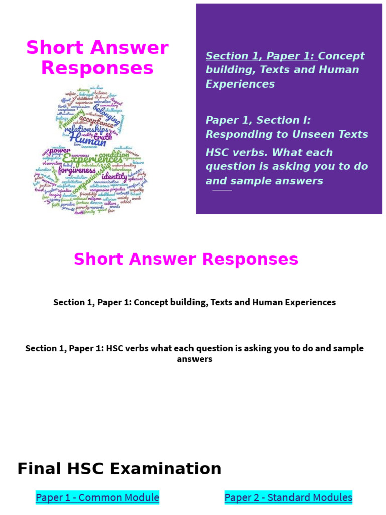 HSC Short Answer Guide: Human Experiences | PDF | Experience | Emotions