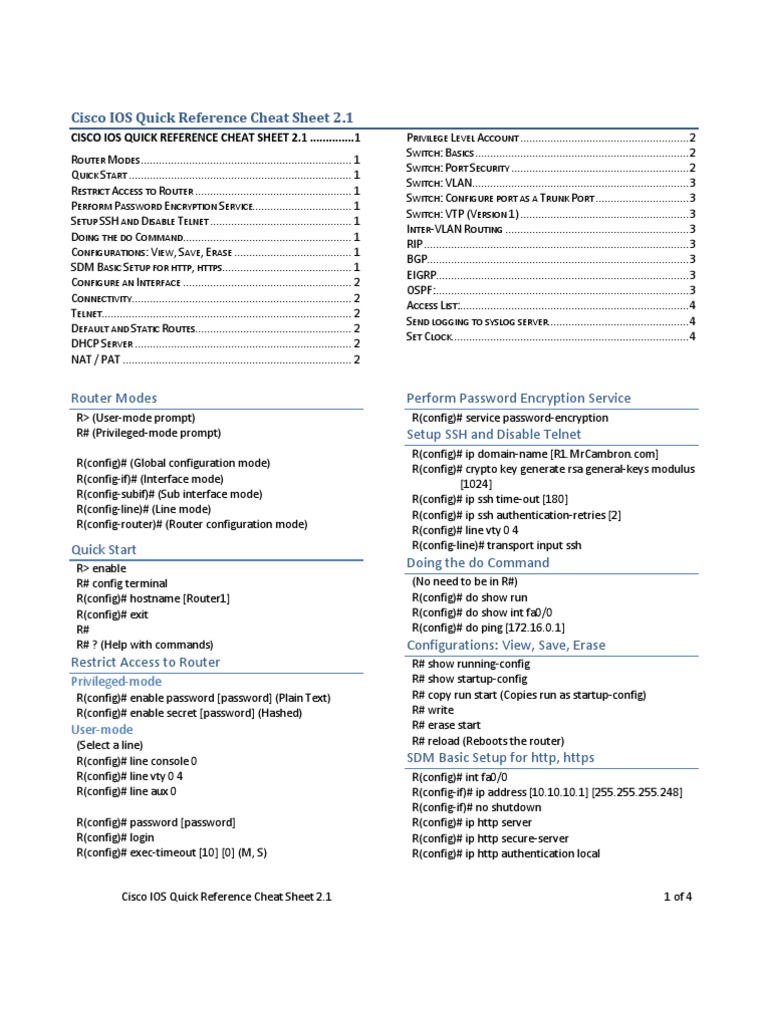 Cisco Switch Commands Cheat Sheet Pdf