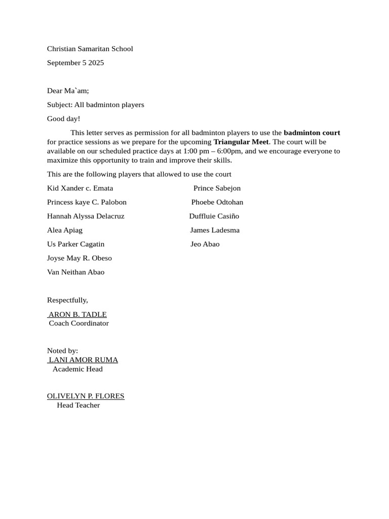 Badminton Letter | PDF